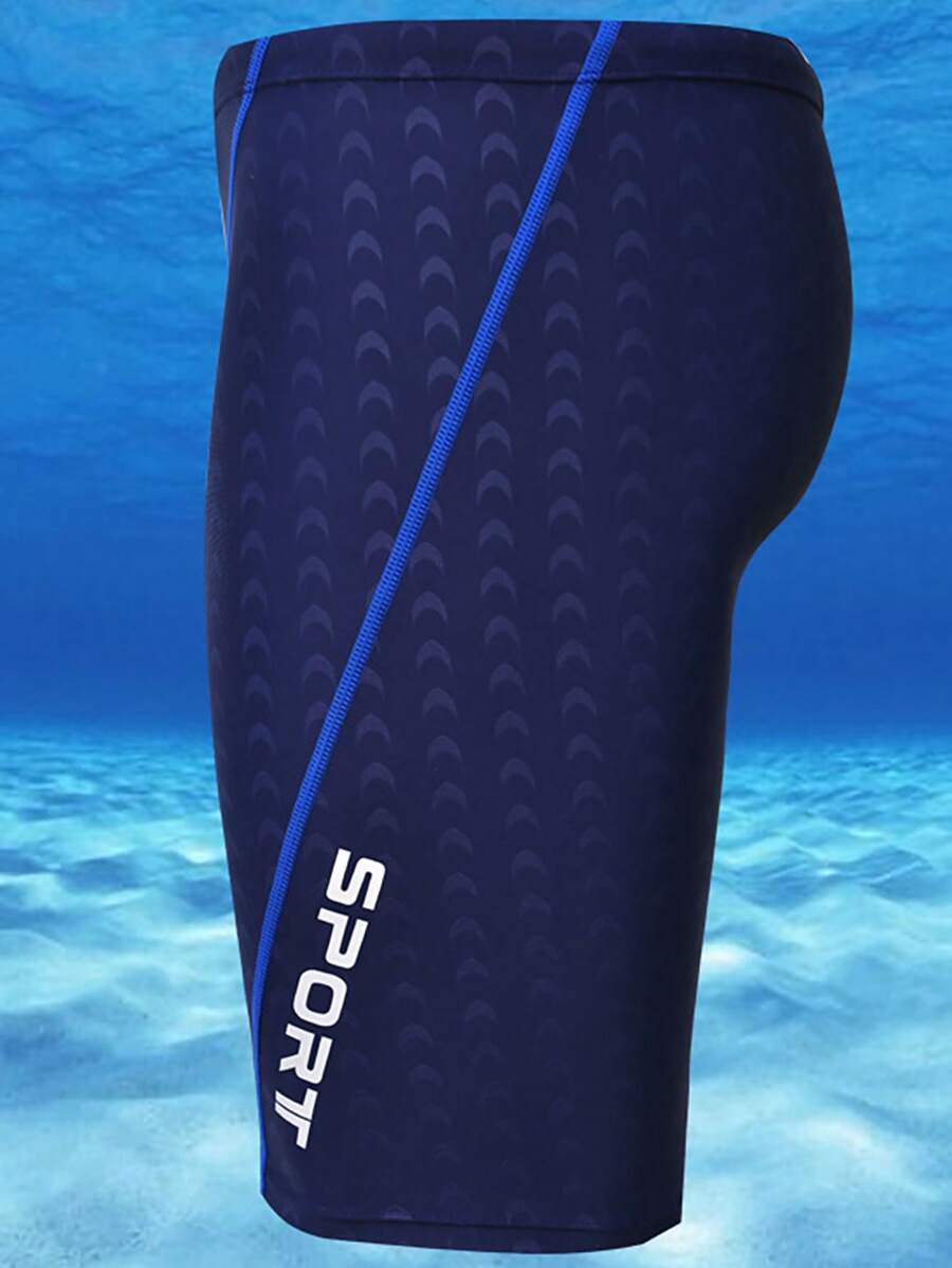 Men's New Sharkskin-Like Middle Length Competitive Sport Swim Trunks ...