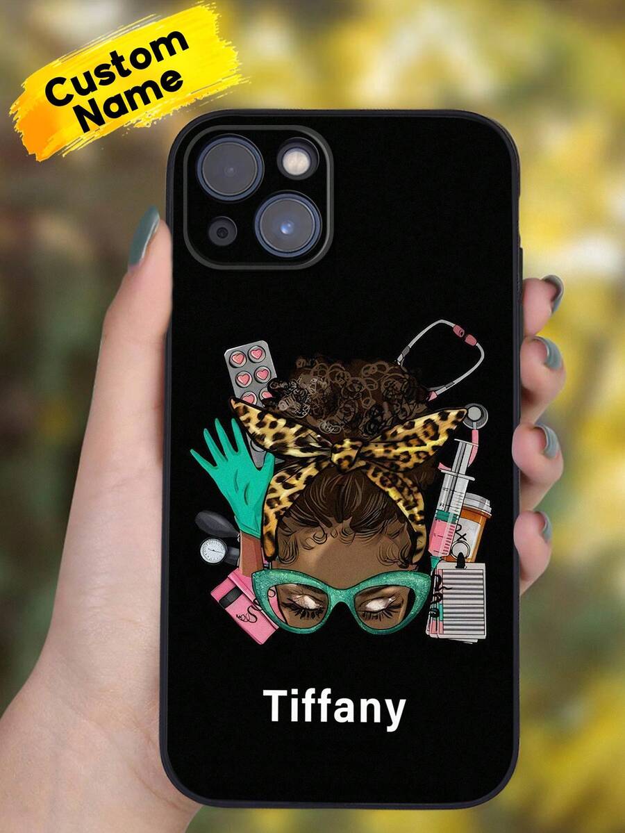 1pc Custom Name Nurse Phone Case, Personalized Black Phone Case For ...