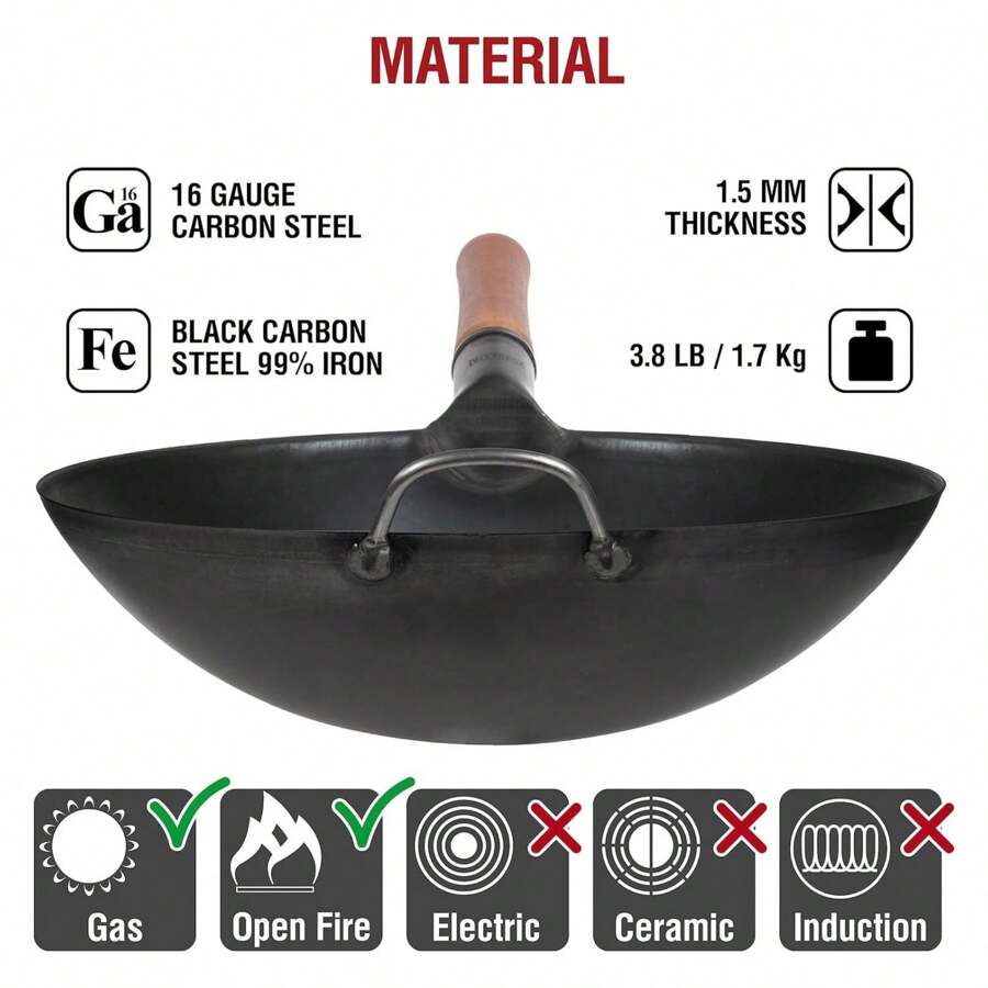 YONGSTYLE Carbon Steel Wok Pan - 14 In Woks And Stir Fry Pans - Chinese ...