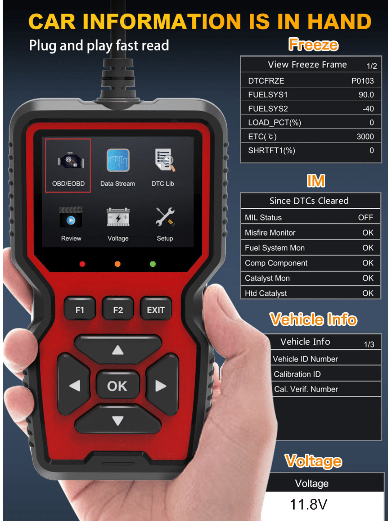 Scanner Diagnostic Tool, Auto Check Engine Code Reader With Full OBD2 ...