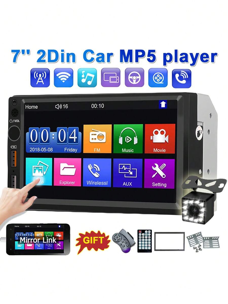 New!7'' Hd Touch Screen Car Mp5 Multimedia Player, 2 Din Universal Car ...