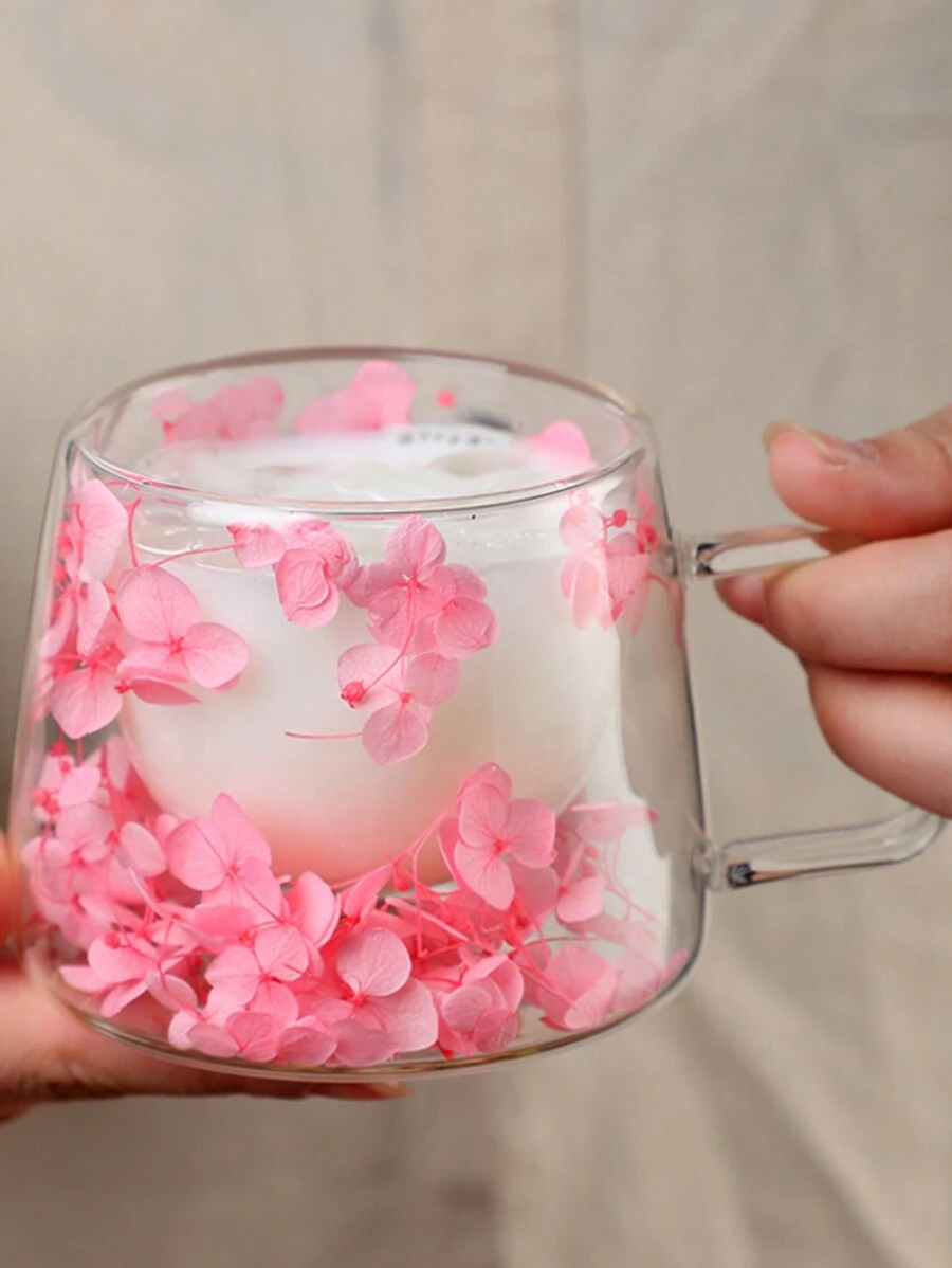 Double Layered Glass Cup With Real Flowers, Popular High Value Gift ...