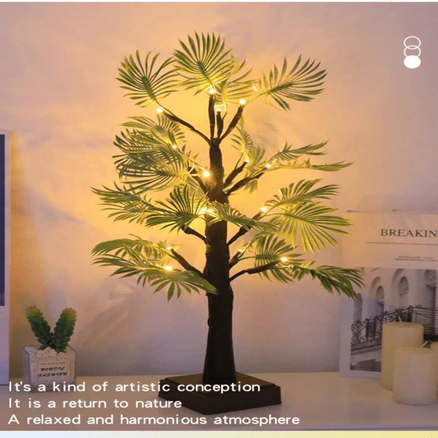 YN 16 LED Artificial Palm Tree Lights Tabletop Lighted Palm Tree ...