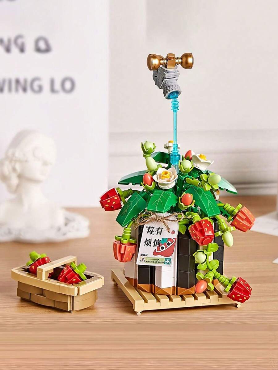 Stylish And Beautiful Cactus And Red Flower Potted Mini Building Blocks