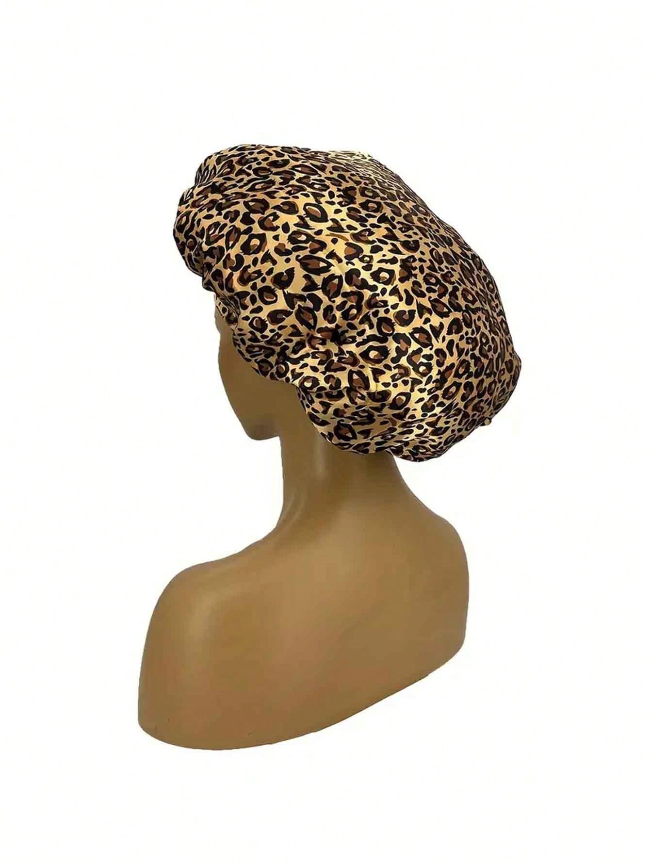 Leopard Bonnet Silk Night Cap Leopard Print Satin Elastic Wide ...
