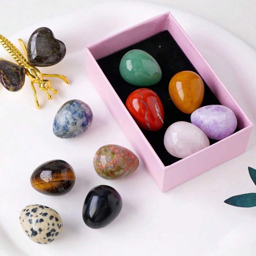 10 Pieces Of Natural Crystal Mini Egg Box, Natural Jade Easter Egg Set ...