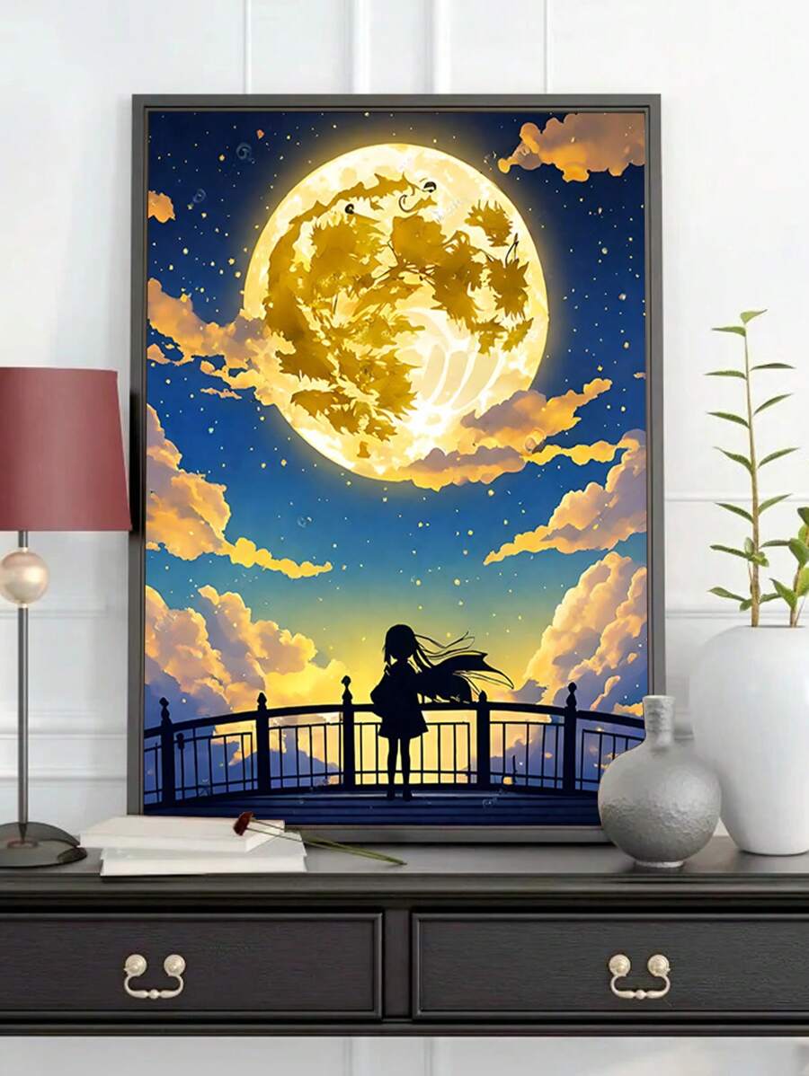 Schöne Illustration Eines Mädchens, Das Den Mond Ansieht, 5d Neue ...