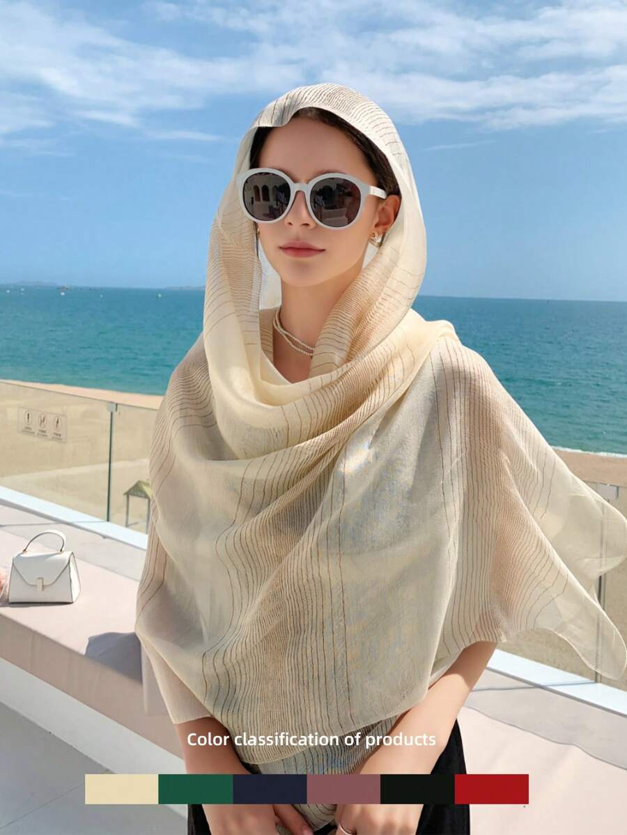 1 Peça Cachecol De Seda Puro Feminino Com Fios De Ouro, Versátil E Fino ...