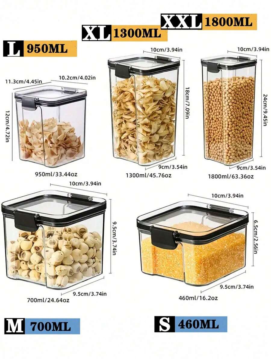 1pc 1800ml-460ml Kitchen Sealed Can Plastic Transparent Storage Box ...