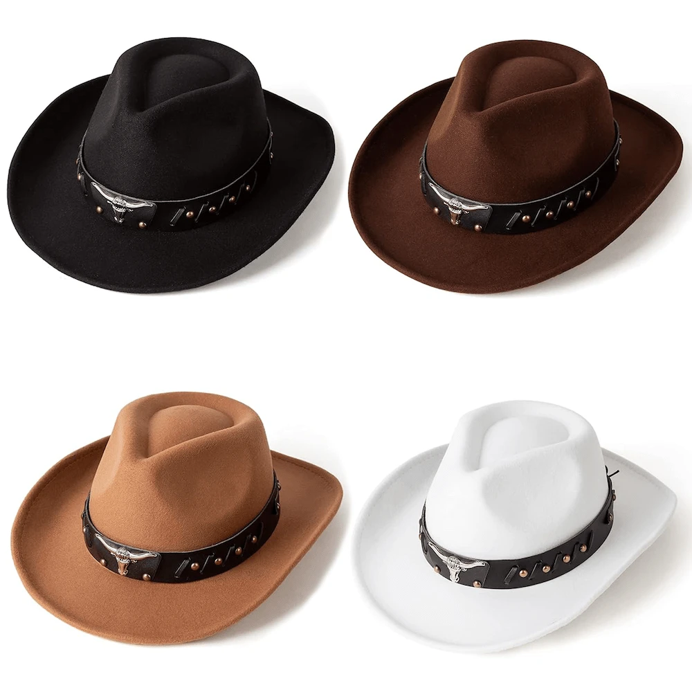 1pc Western Style Cowboy Hat With Silver Bull Headband Buckle (Black ...