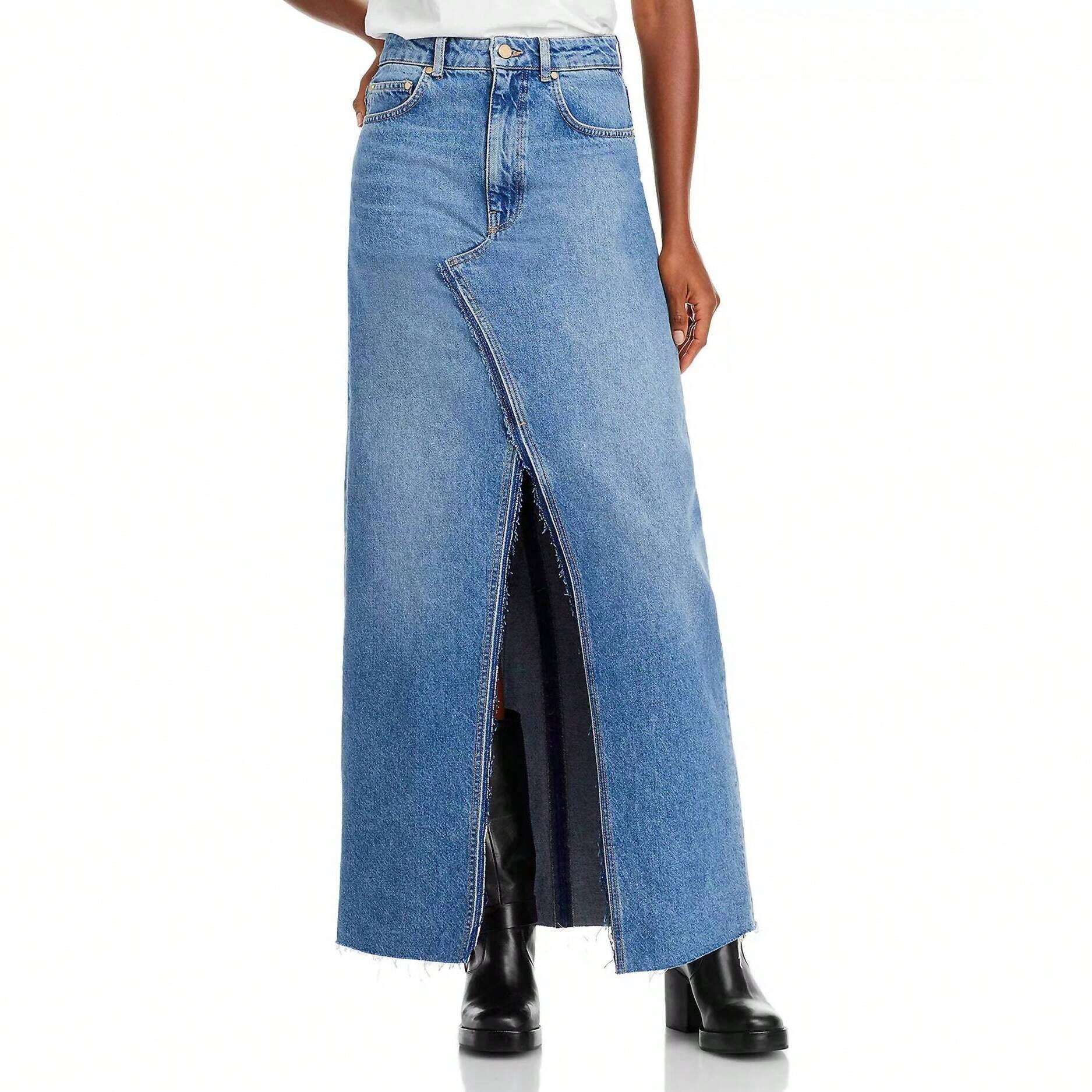 ESSENTIEL ANTWERP Reworked Denim Skirt In Frozen Lips | SHEIN USA