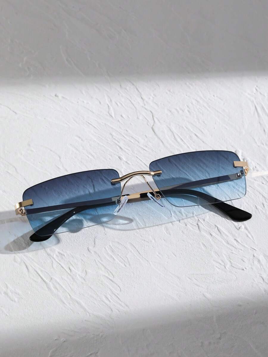 1pc Men Rimless Glasses Rectangle Two Tone Frame Fashion Y2K Classic ...
