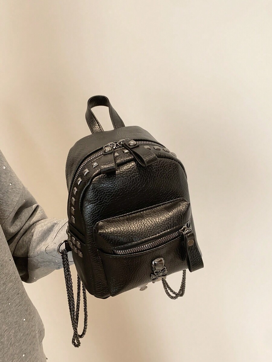 Y2k Style Motorcycle Studded Black Backpack With Skulls & Chains ...