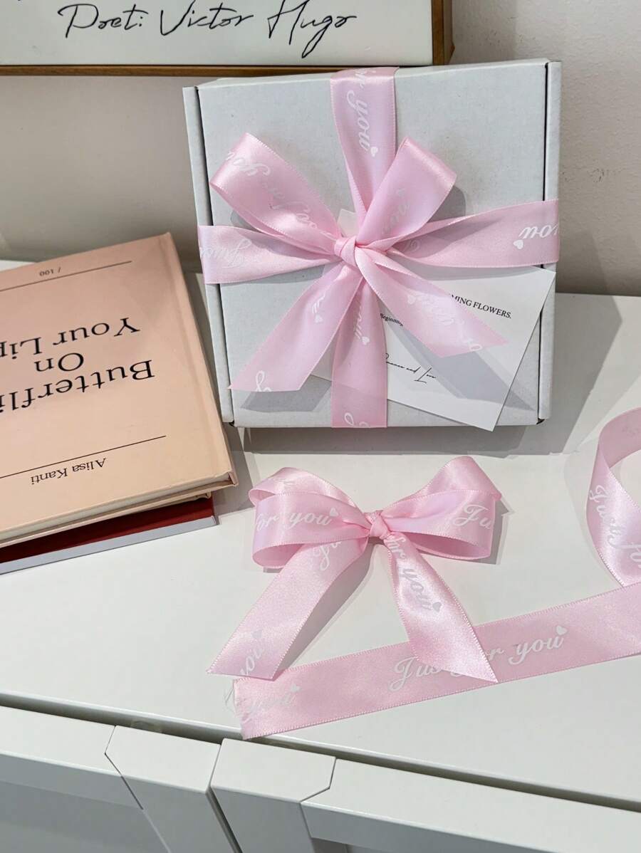 2.5cm "Just For You" Pink English Alphabet Ribbon, Flower Ribbon ...