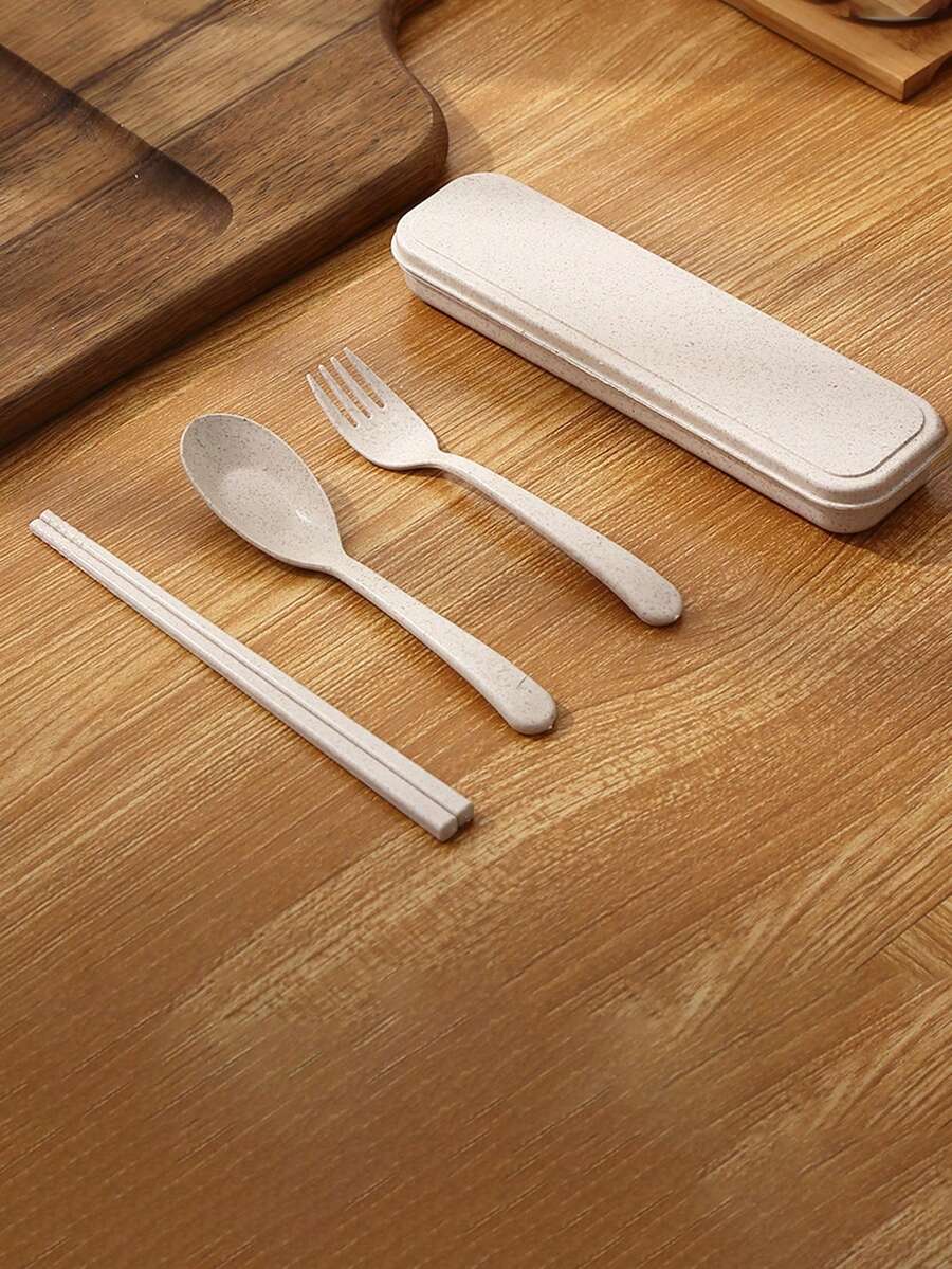 1pc Portable Tableware Box Set With 3 Pieces Of Cutlery, Including Long ...