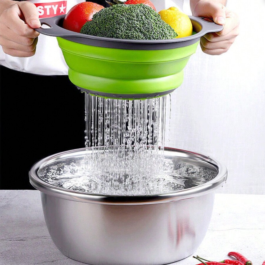 Double-Layer Folding Silicone Draining Basket Round Scalable Filter ...