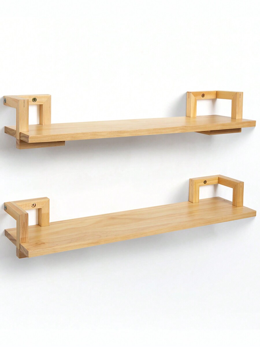 Gronda Pine Wood Floating Shelves, 24 Inch Jointed Design Natural Wood ...