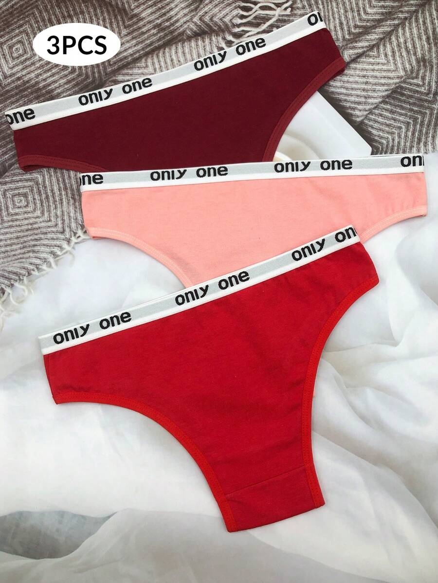 3 piezas Ropa interior sexy deportiva en T de unicolor de cintura alta ...