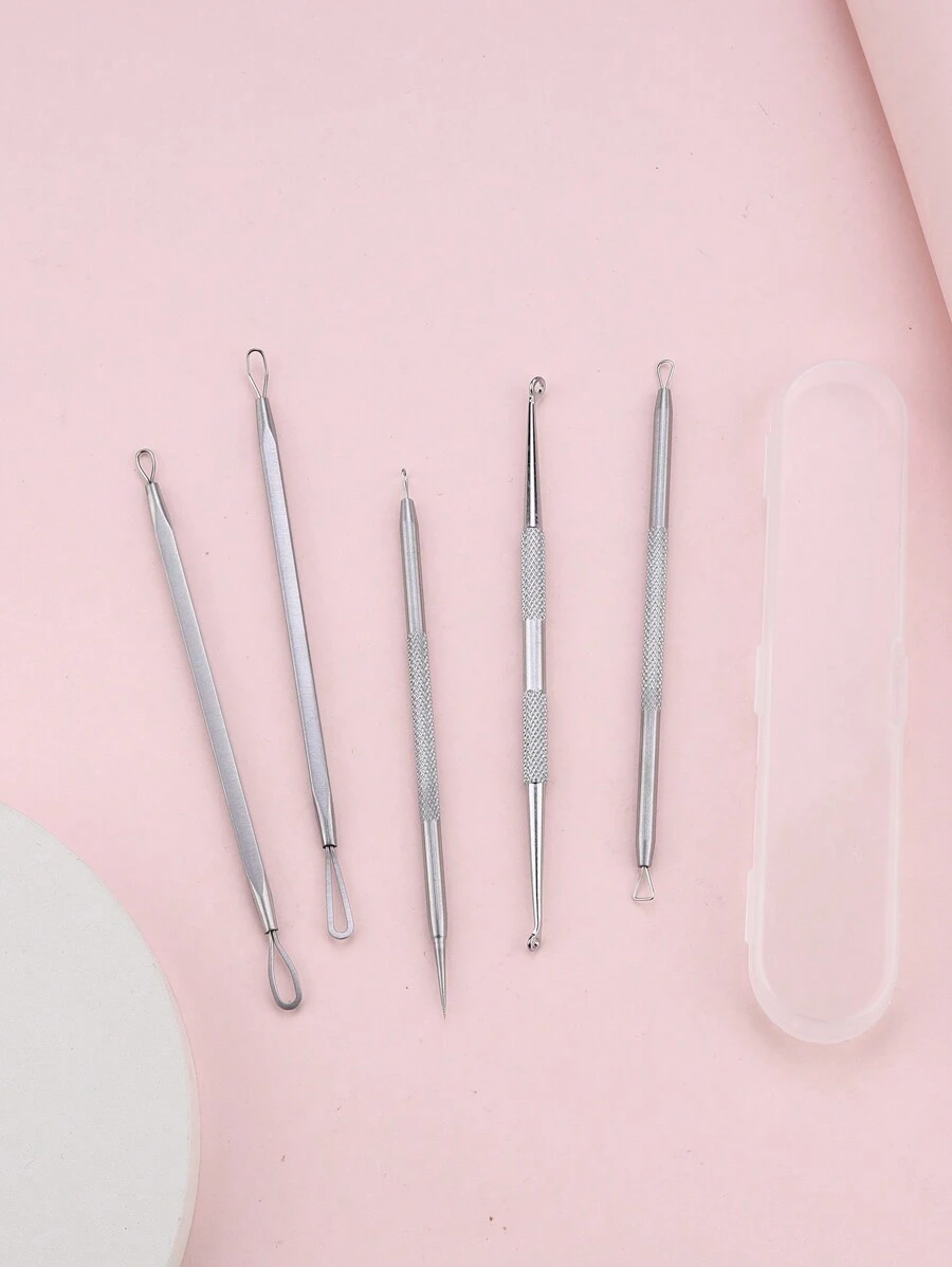 5pcs Stainless Steel Double-Ended Acne Needle Kit Pimple Blackhead ...