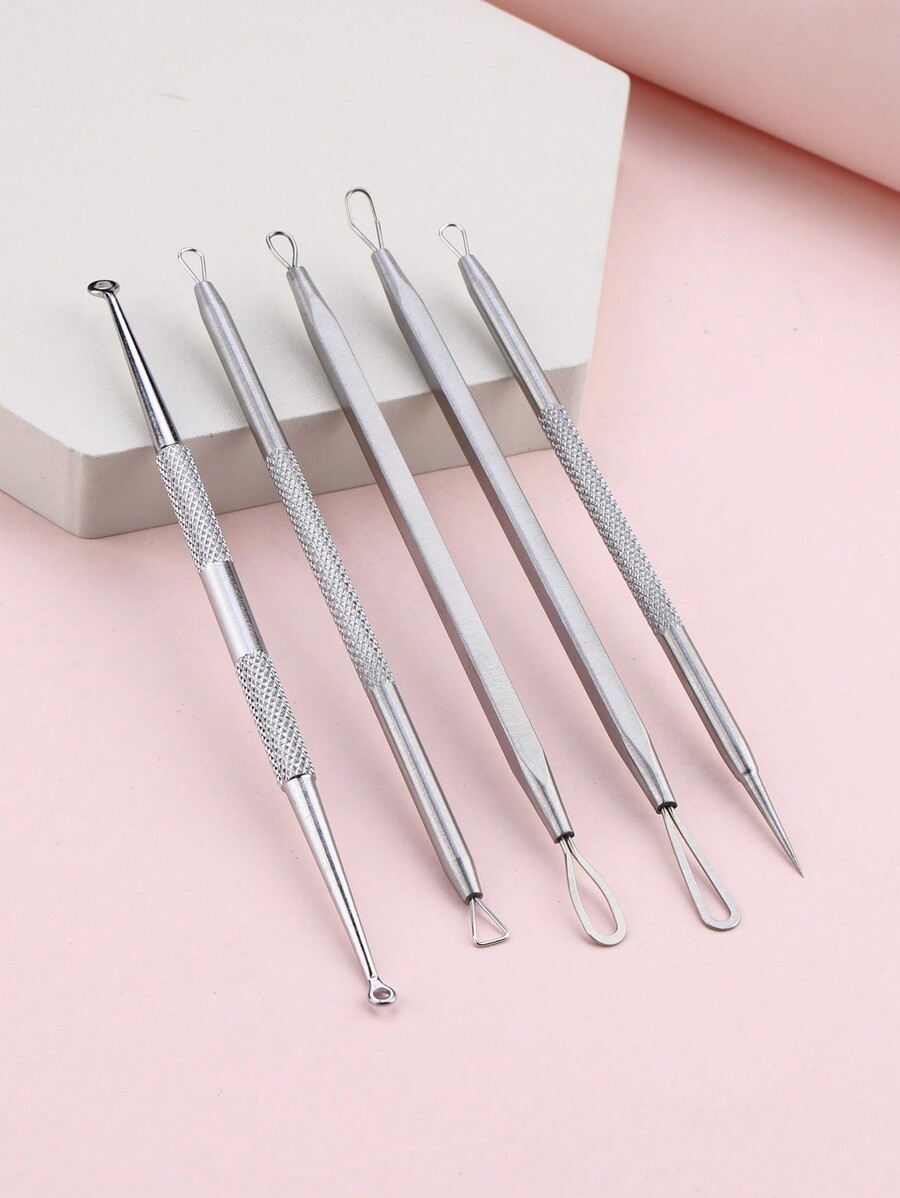 5pcs Stainless Steel Double-Ended Acne Needle Kit Pimple Blackhead ...