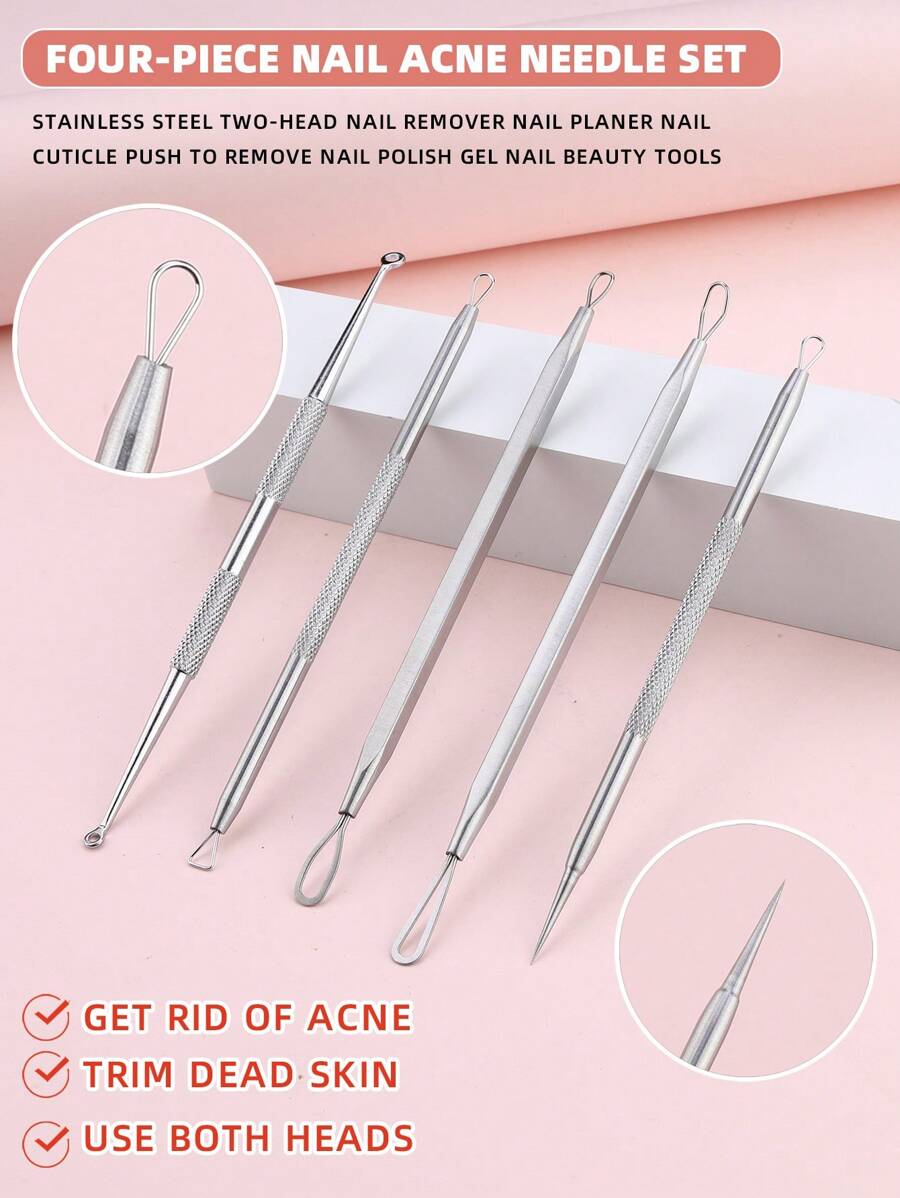 5pcs Stainless Steel Double-Ended Acne Needle Kit Pimple Blackhead ...