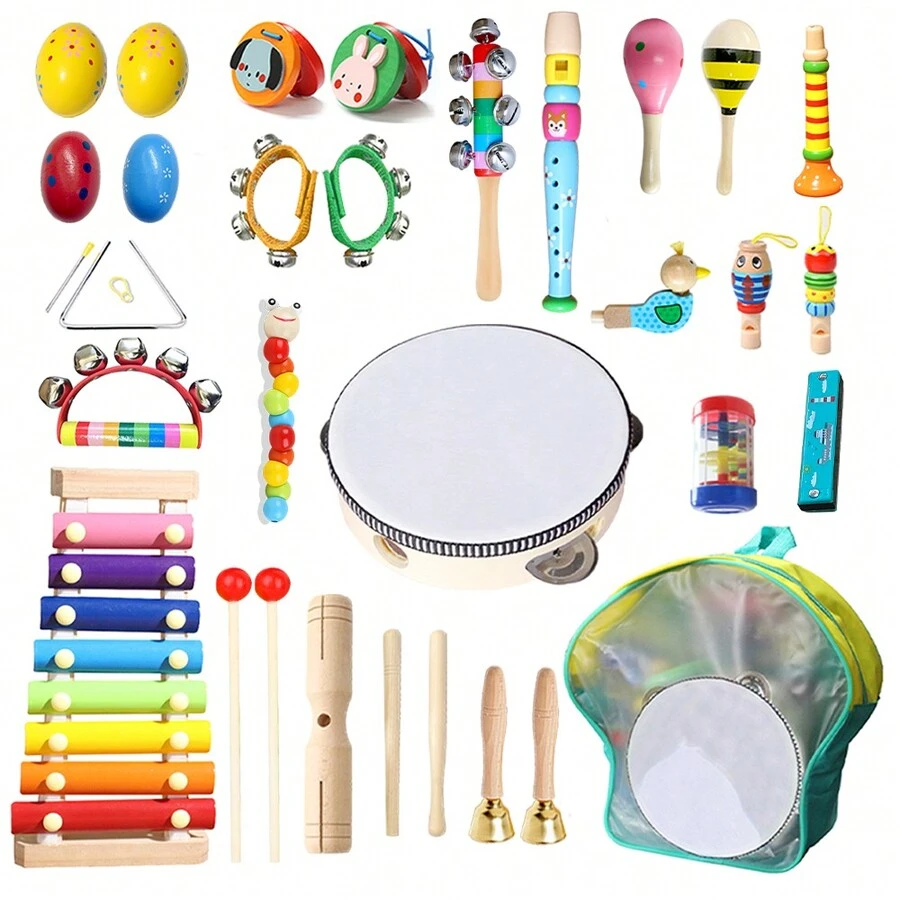 33pcs Musical Instrument Set For Children, Wooden Orff Percussion ...