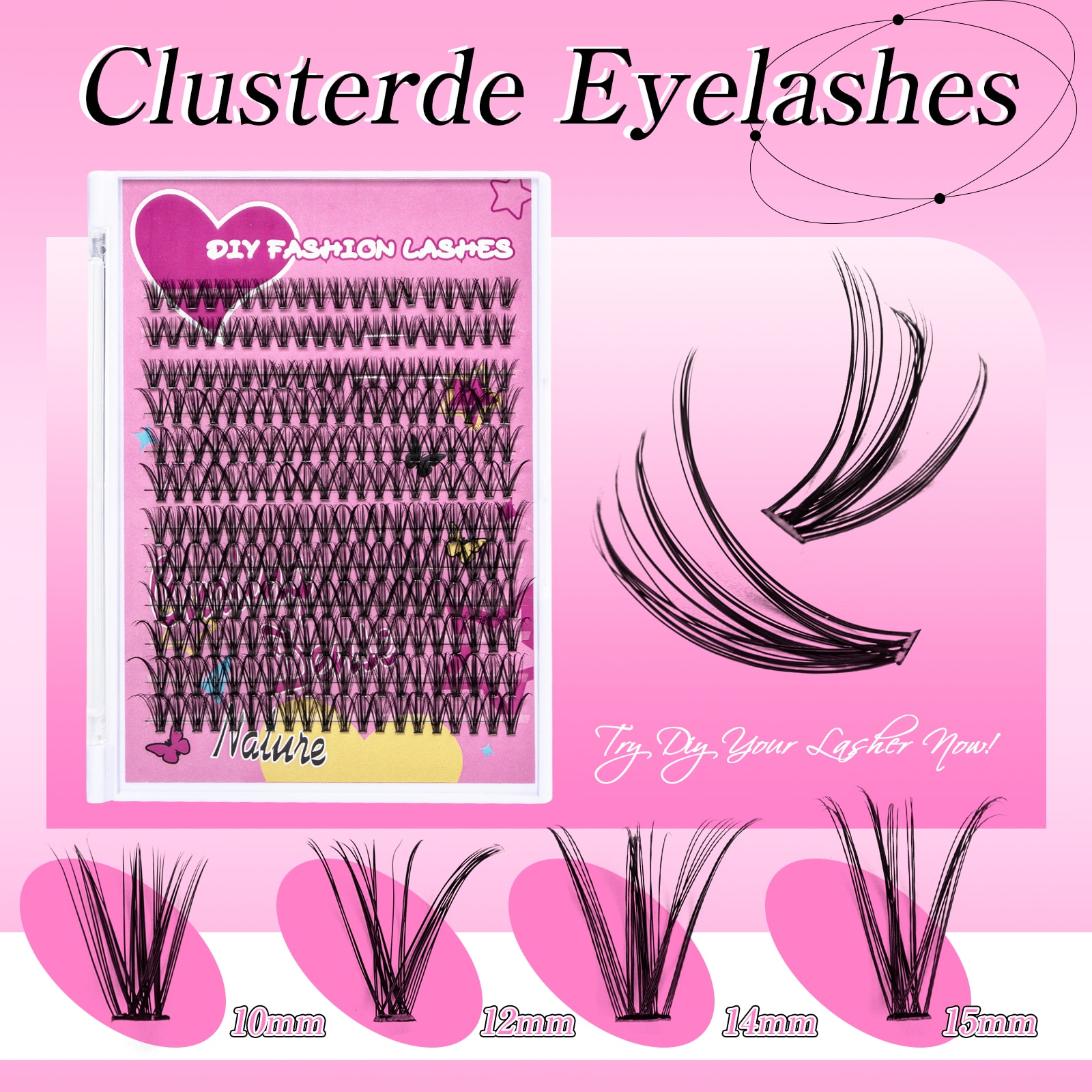 240PCS 10-16MM Mixing Length D Curl Individual Cluster Lashes Natural ...