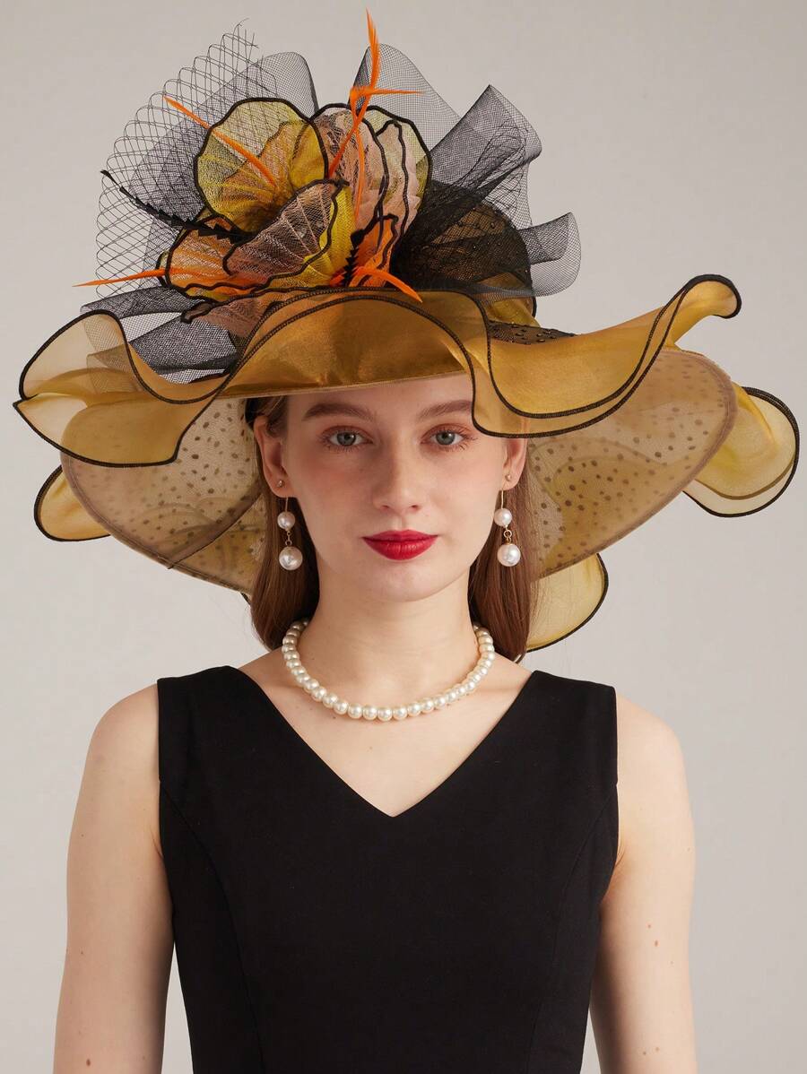 HIMESPORT 2024 Organza Wide Brim Wedding Bride Fascinators Kentucky ...