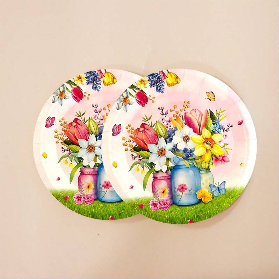 10PCS/Bag 7 Inch Round Paper Plate, Spring Theme Birthday Party ...