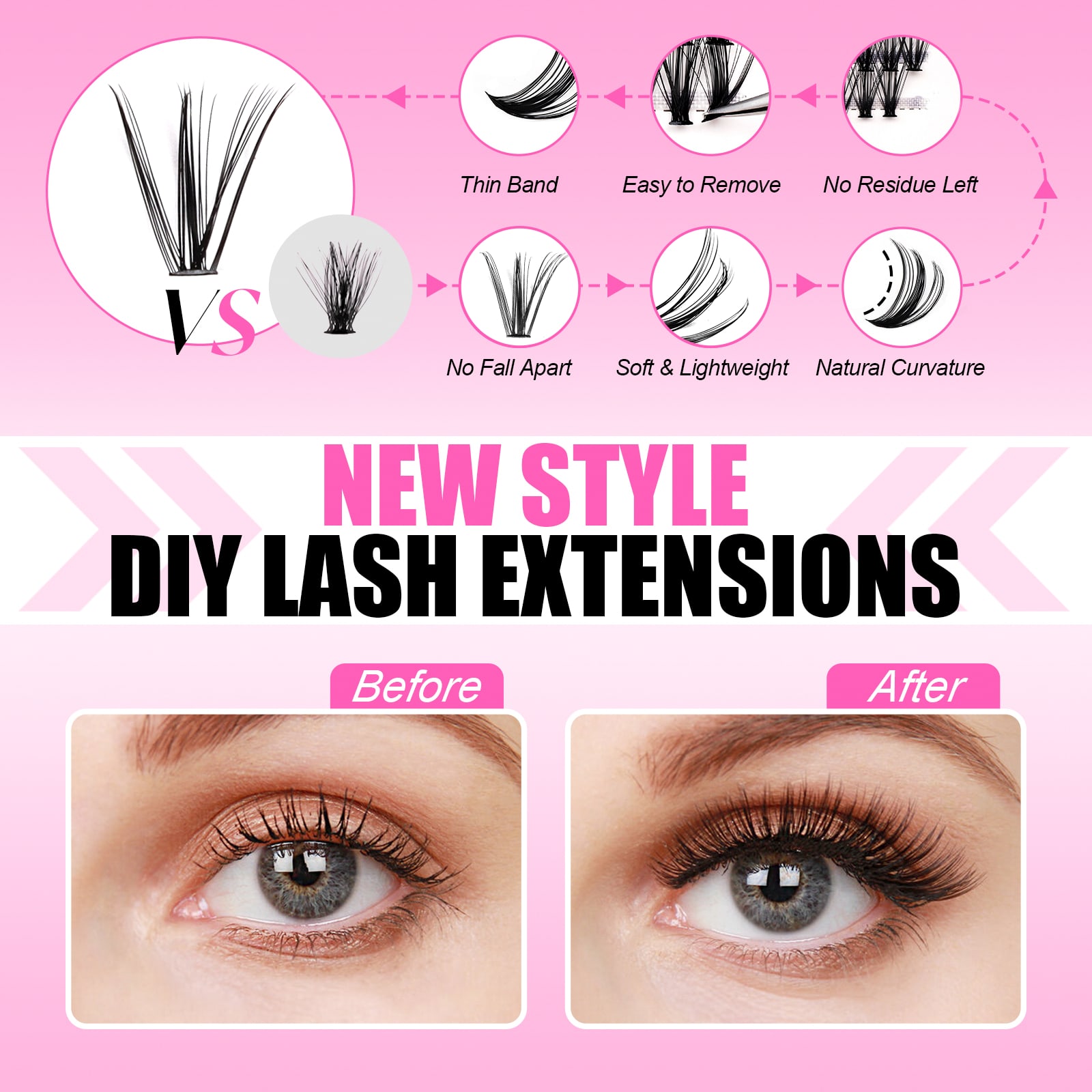 240PCS 10-16MM Mixing Length D Curl Individual Cluster Lashes Natural ...