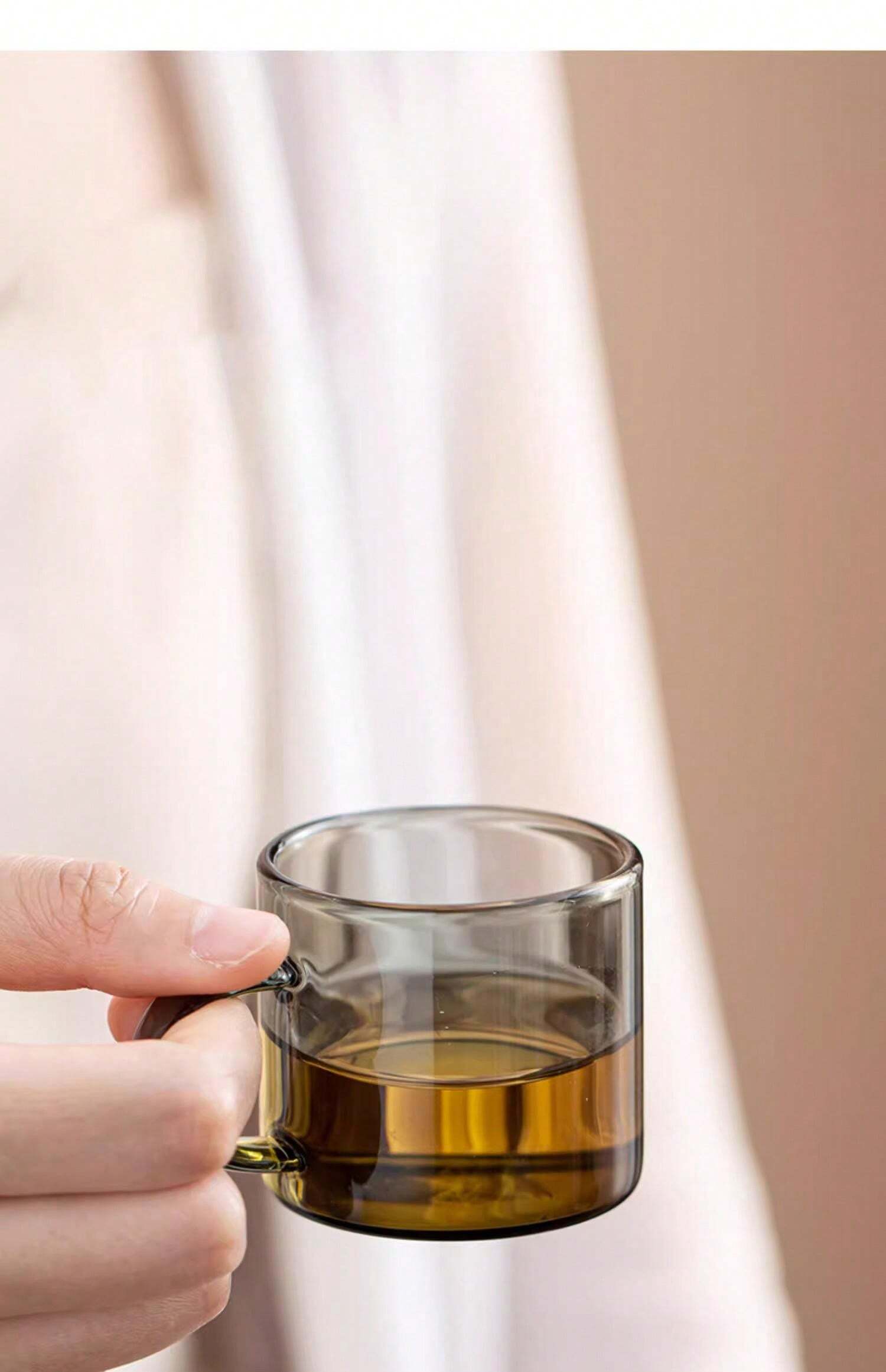 2 Smoke Gray Handle Transparent Glass Cups, Thickened Body Suitable For ...