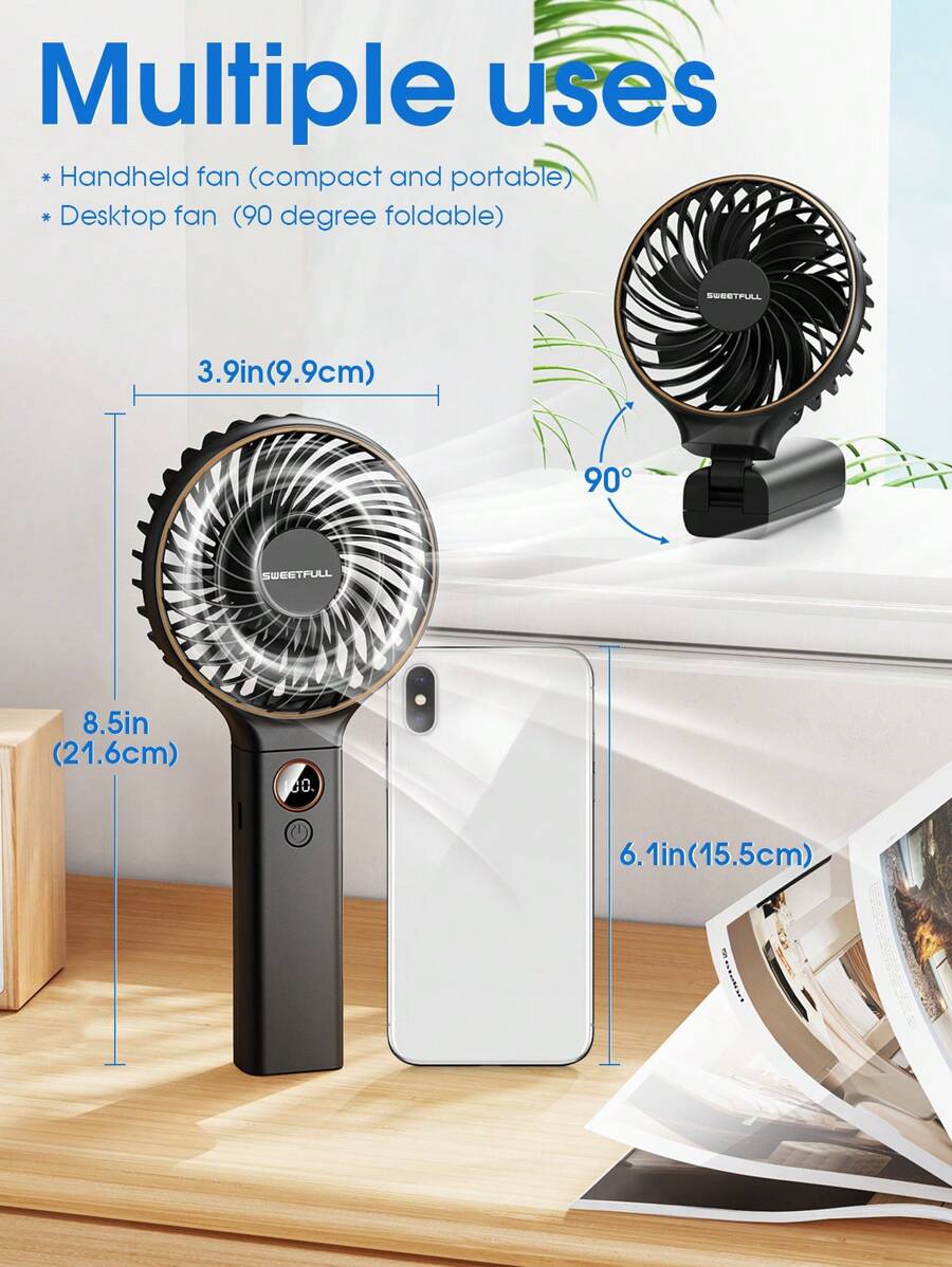 Portable Handheld Fan, Foldable Fan, Digital Display, 90 °Adjustable ...