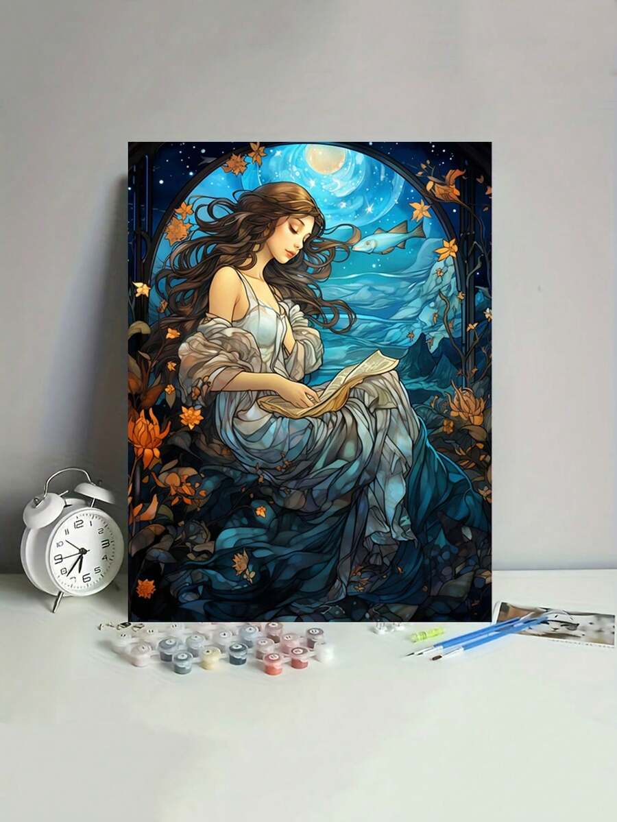One Set Of DIY Digital Oil Painting Kit Featuring A Melancholic Woman ...