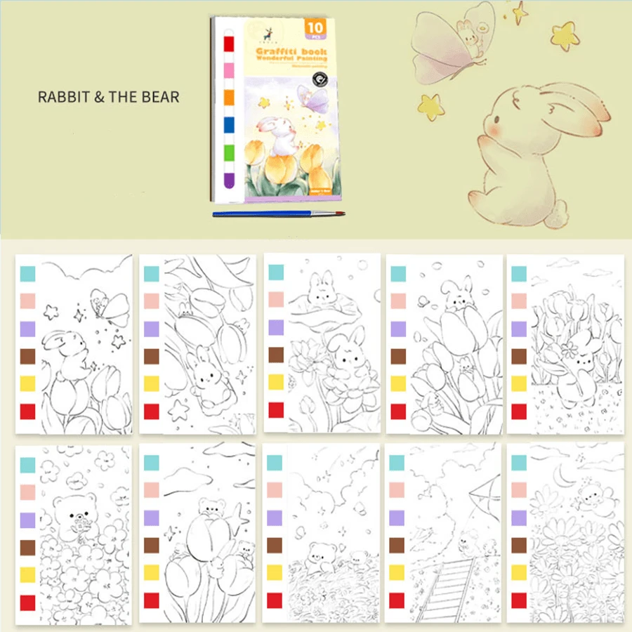 10 Sheets/Book Watercolor Coloring Memo Pad, Portable DIY Painting ...