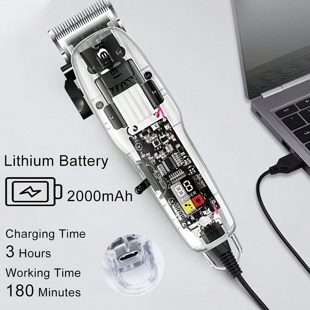 KEMEI Transparent Hair Clippers For Men, USB Rechargeable Professional ...