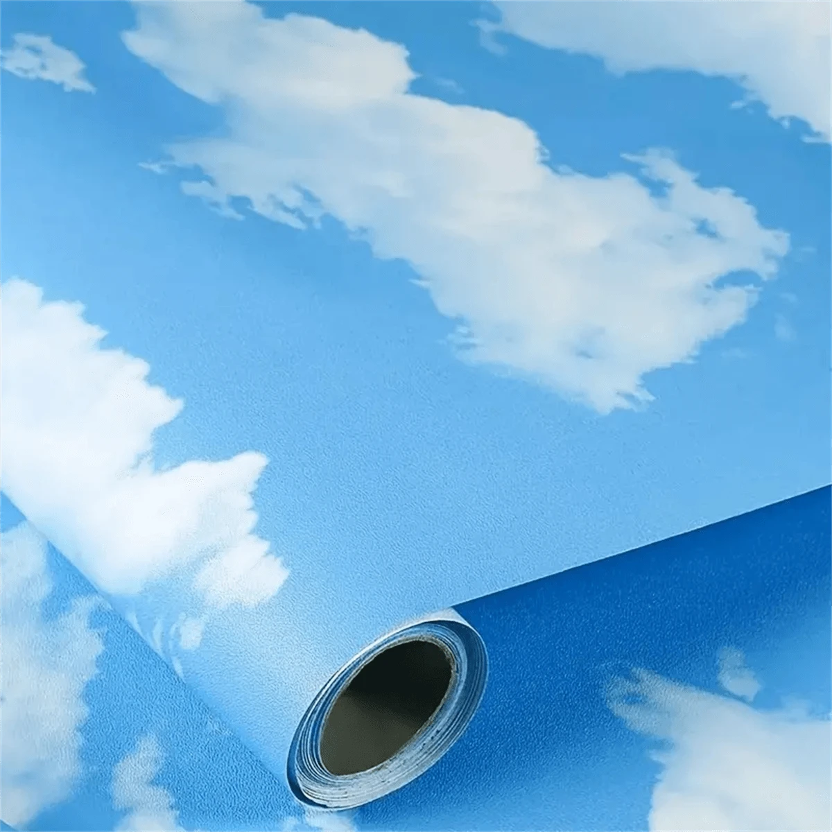 A Roll Of Sky Blue Self-Adhesive Peel And Stick Wallpaper Waterproof ...