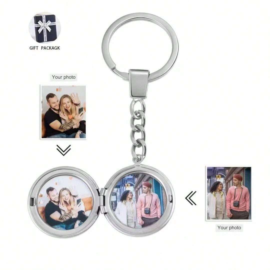Custom Photo And Text Circular Stainless Steel Keychain, Valentine's ...