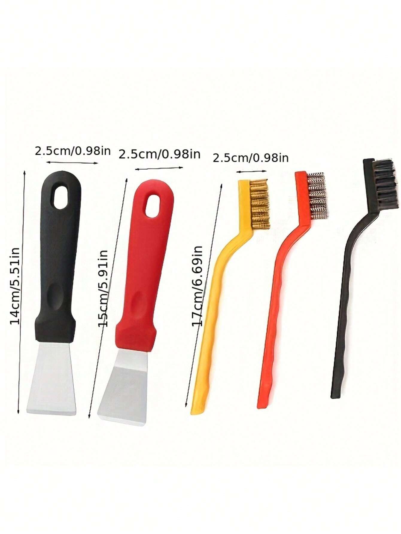 5-Piece Kitchen Stove Cleaning Brush+Scraper Tool Set, Brass, Stainless ...