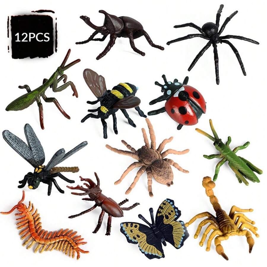 12PCS Realistic Bugs Figures Toys - Plastic Insects Figurines Set With ...
