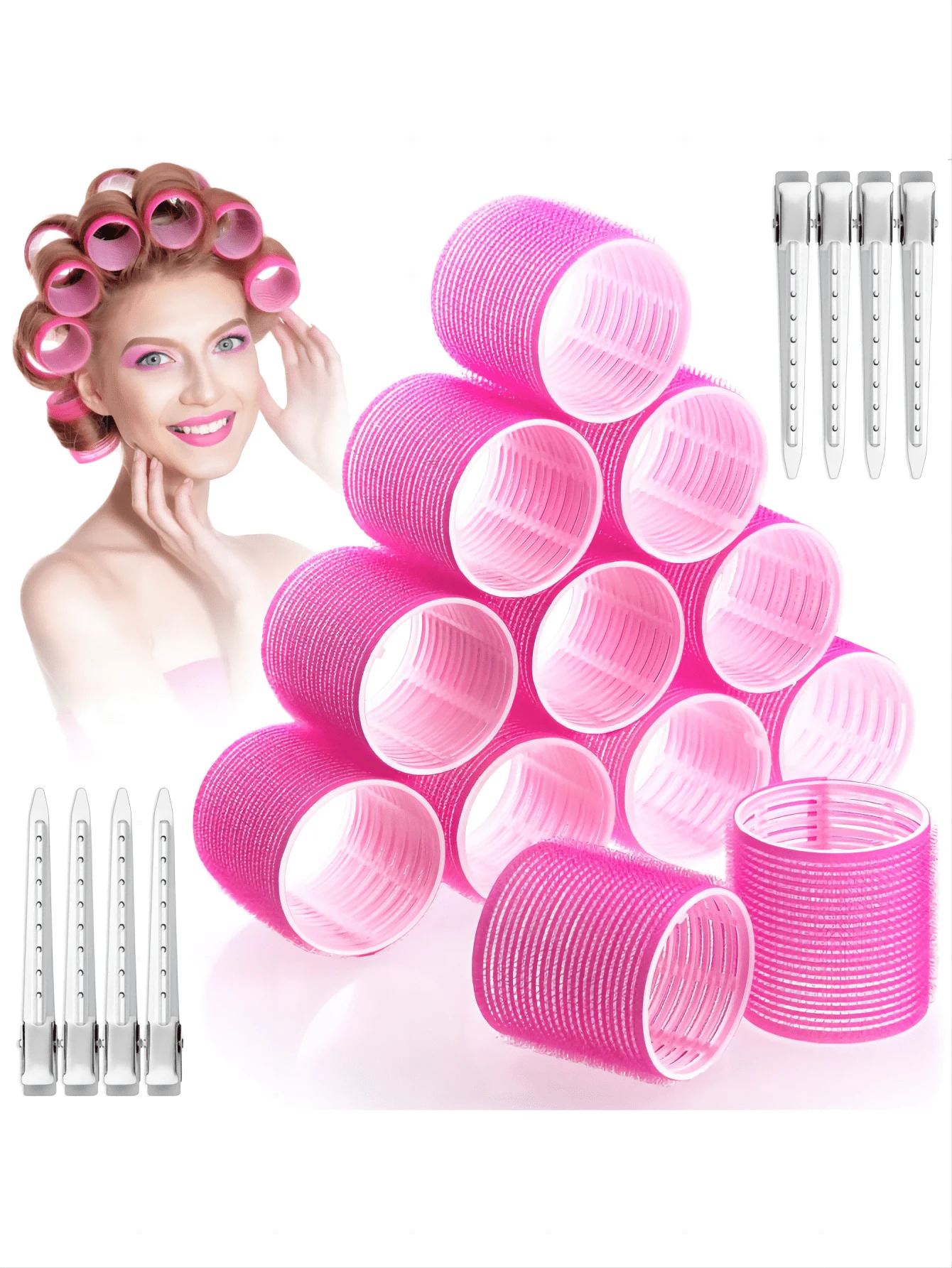 24-Piece Set Of 12 Hair Rings Plus 12 Clips Extra-Large Curling Rings ...