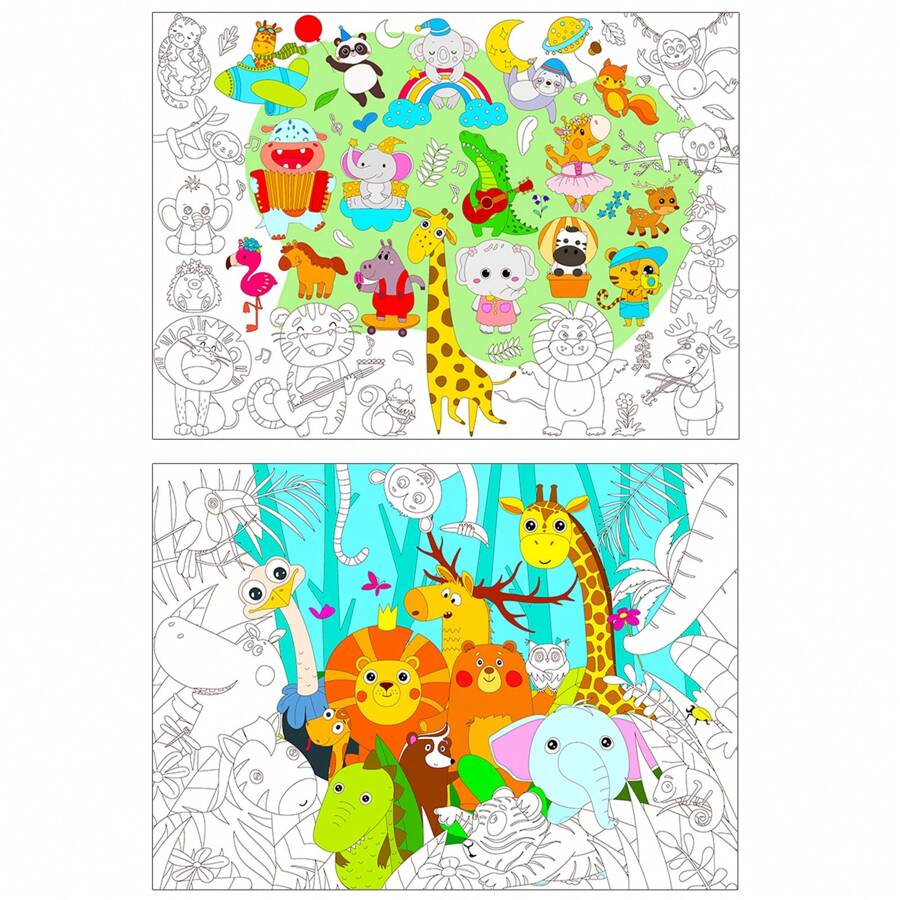 2 Pack Wild Jungle Animal Giant Coloring Poster Large Coloring Table ...