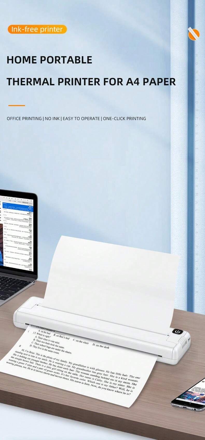 Impressora Térmica Portátil e Sem Fio A4 e 100 Folhas de Papel de ...