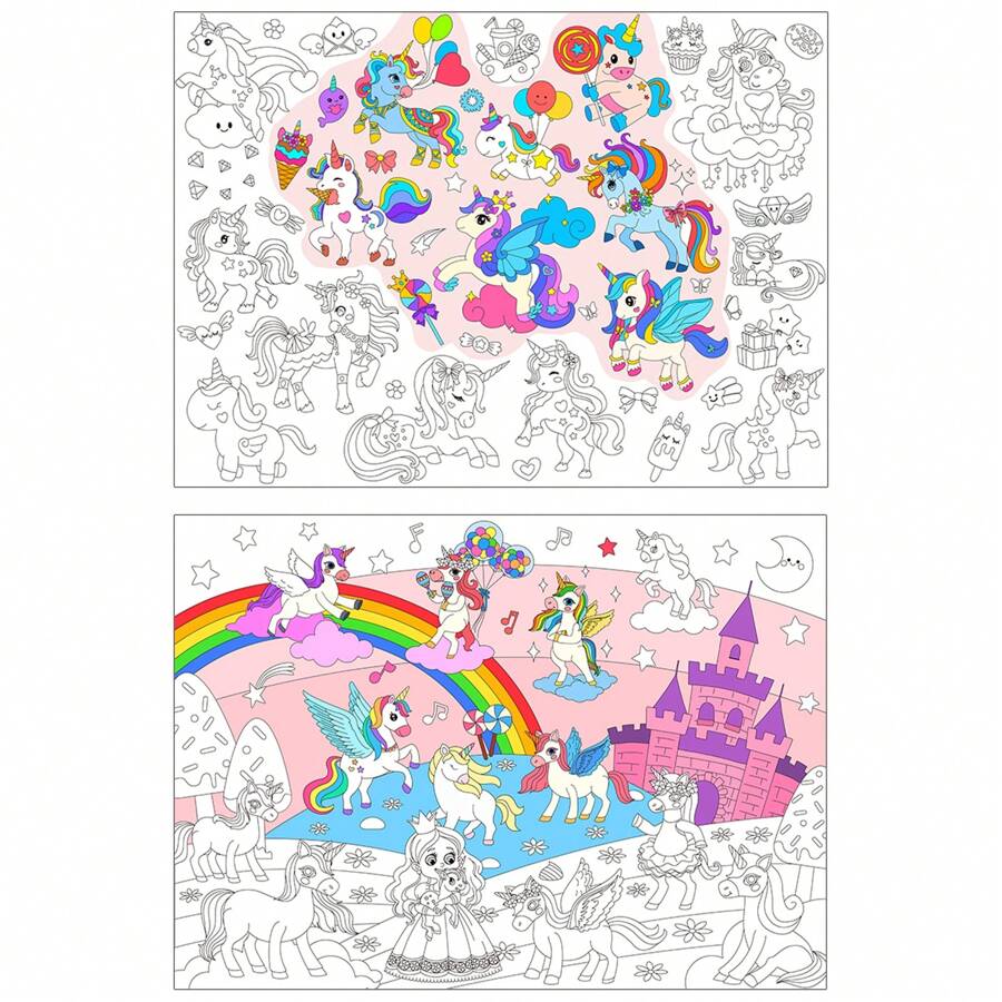 2Pack Unicorn Giant Coloring Poster Jumbo Coloring Tablecloth Table ...