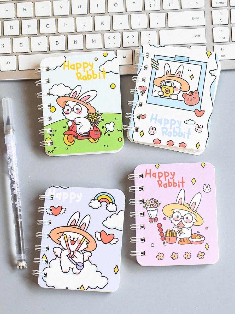 Set Of 4 A7 Coil Notebooks, 80 Pages Per Book With Horizontal Lines ...