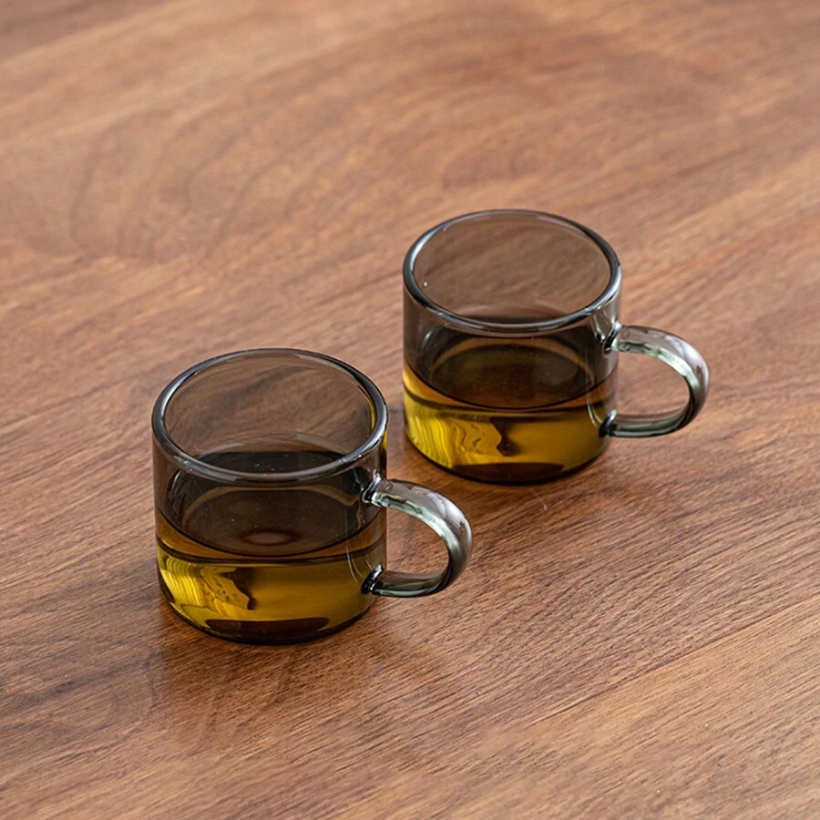 2 Smoke Gray Handle Transparent Glass Cups, Thickened Body Suitable For ...