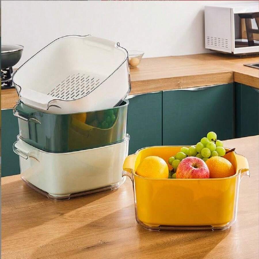 Double Layer Vegetable Washing Basin With Draining Basket, Plastic ...