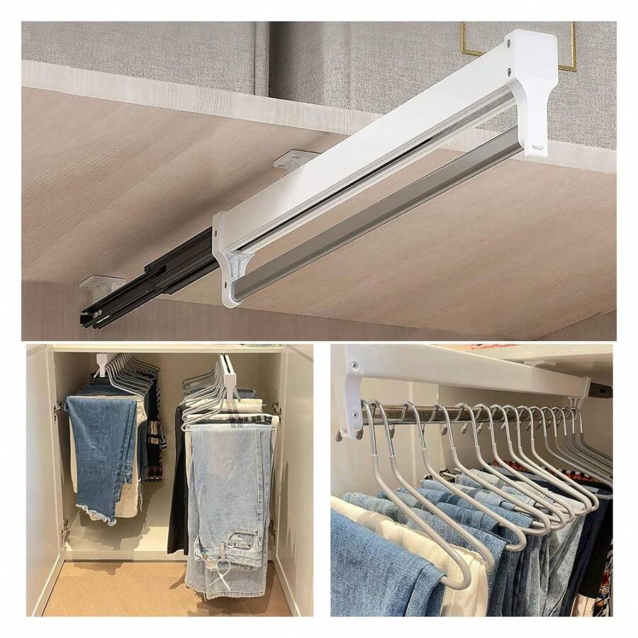 Pull Out Closet Valet Rod, Adjustable Sliding Heavy Duty Steel Top ...