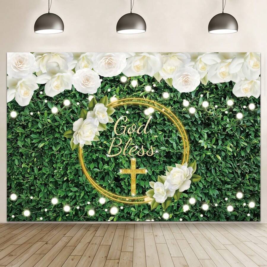 First Photography Backdrop God Bless You Cross Green Grass Party ...