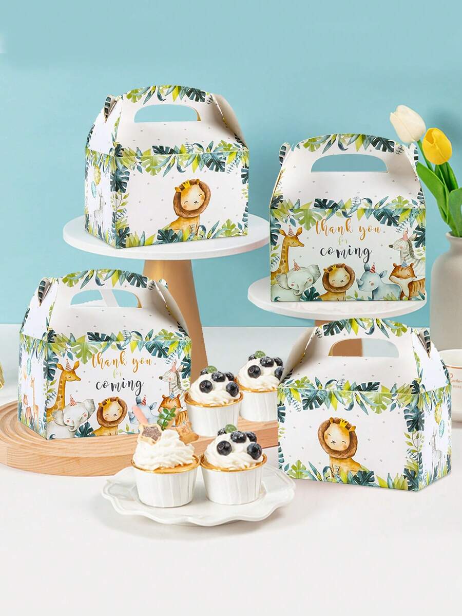 4Pcs Jungle Animal Pattern Hand-Held Gift Box Gift Bag , Square Bottom ...