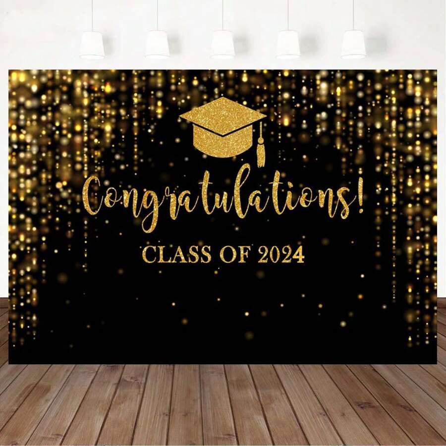 2024 Graduation Party Background Decoration Black Gold Shimmer ...